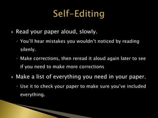Proofreading, Sentence structure, & Self Editing | PPT