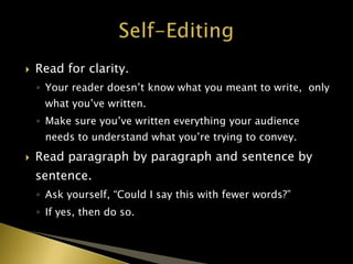 Proofreading, Sentence structure, & Self Editing | PPT
