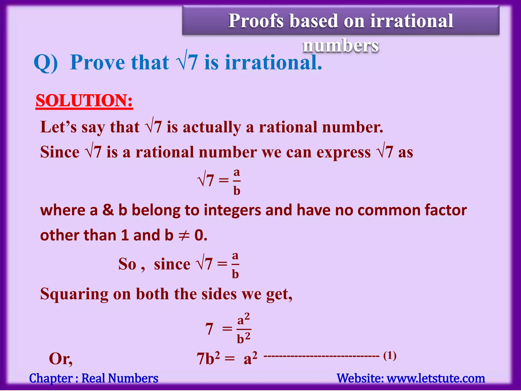Real Numbers - Proofs based on irrational numbers for Class 10th maths ...