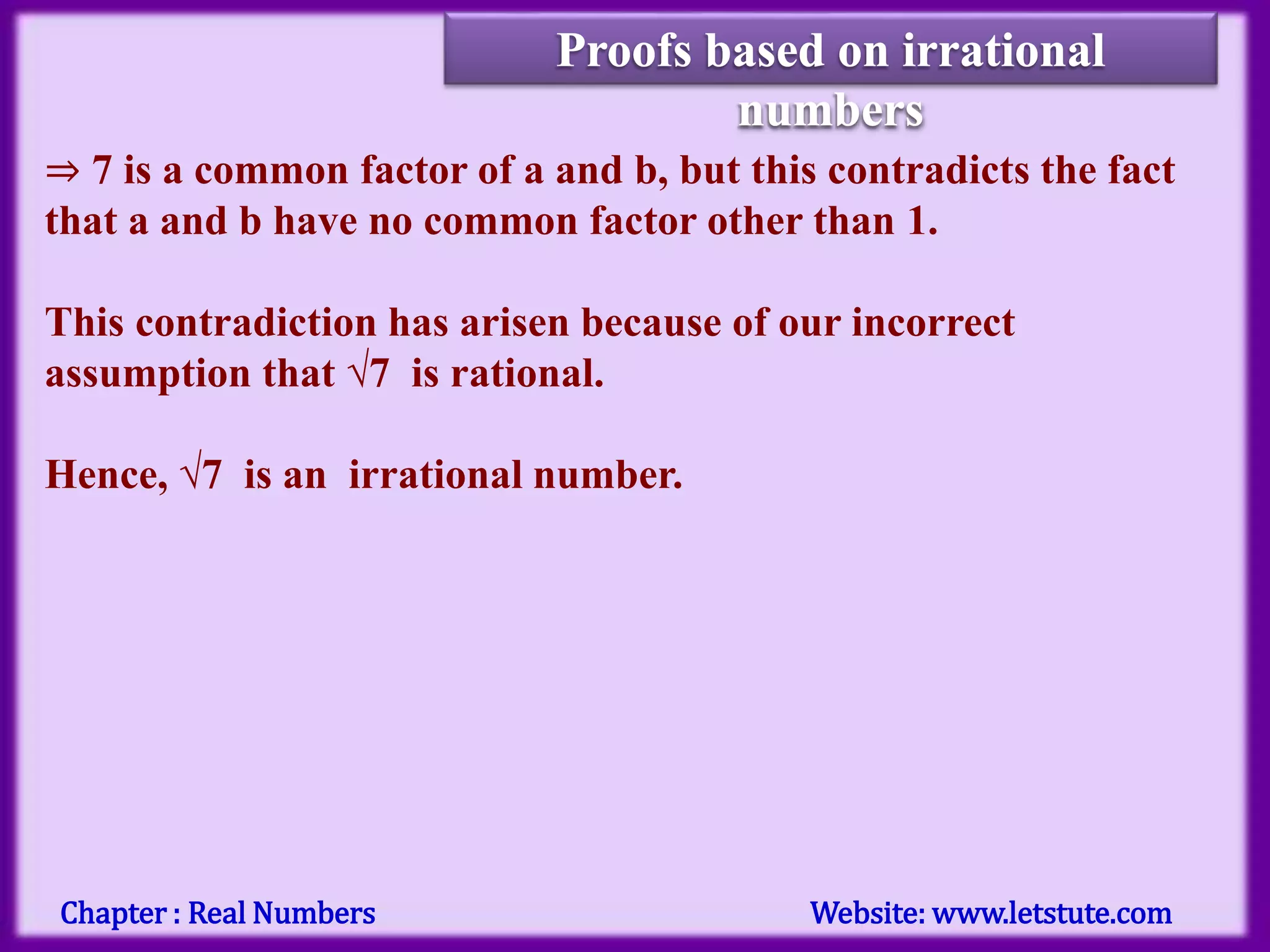 Real Numbers - Proofs based on irrational numbers for Class 10th maths ...