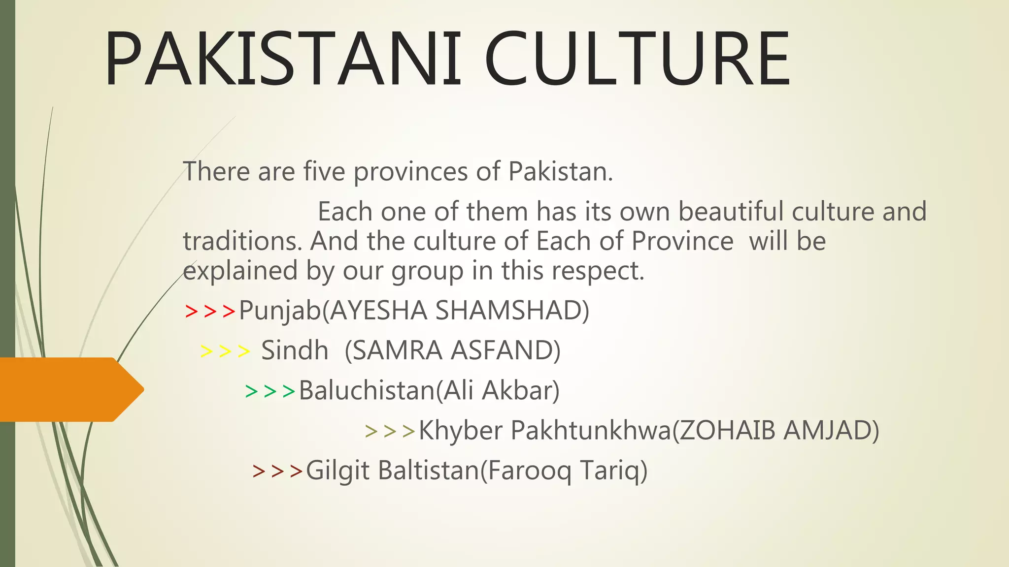 CULTURE OF PAKISTAN OF DIFFERENT PROVINCES | PPTX