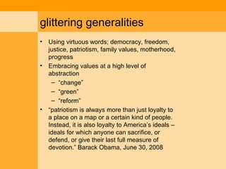 Glittering Generalities Propaganda Examples Obama