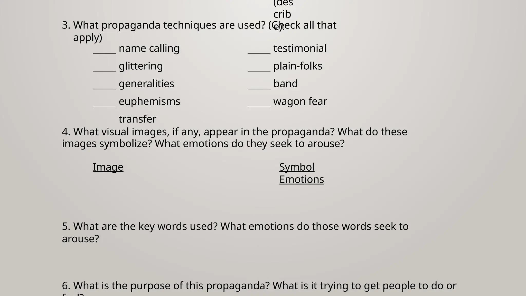 Propaganda Analysis Worksheet for senior high school | PPTX