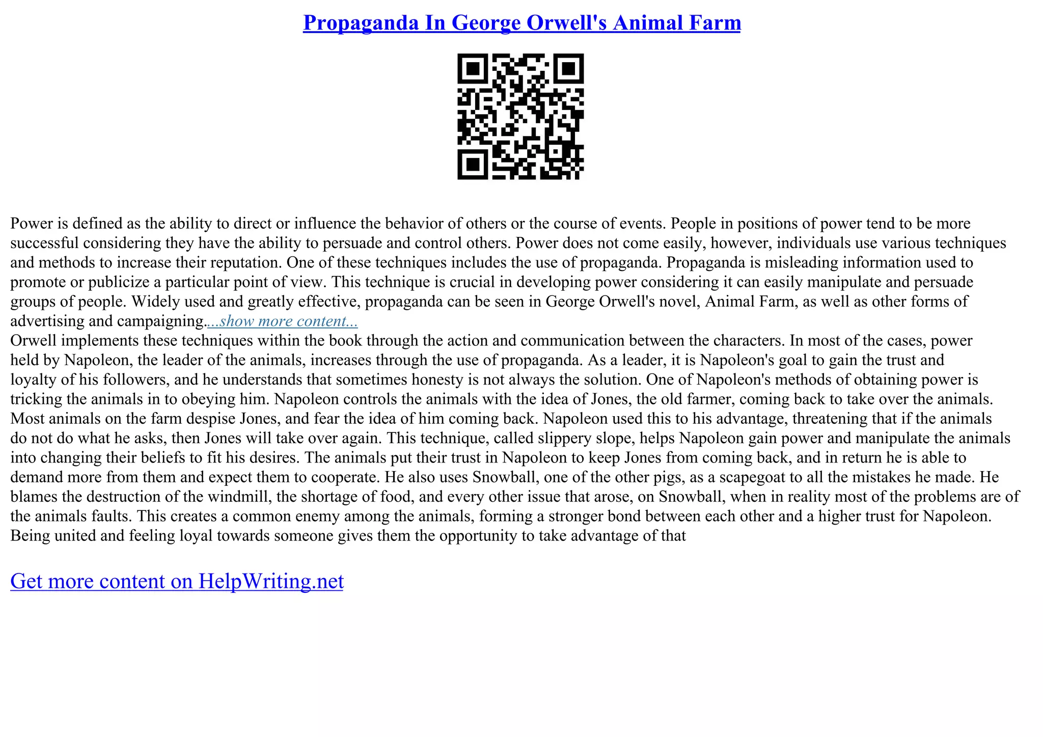 Propaganda In Animal Farm | PDF
