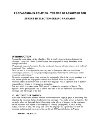 PROPAGANDA IN POLITICS - THE USE OF LANGUAGE FOR EFFECT IN ...