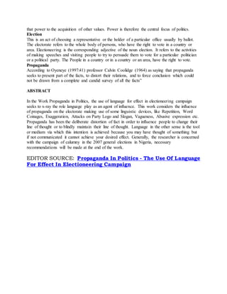 PROPAGANDA IN POLITICS - THE USE OF LANGUAGE FOR EFFECT IN ...