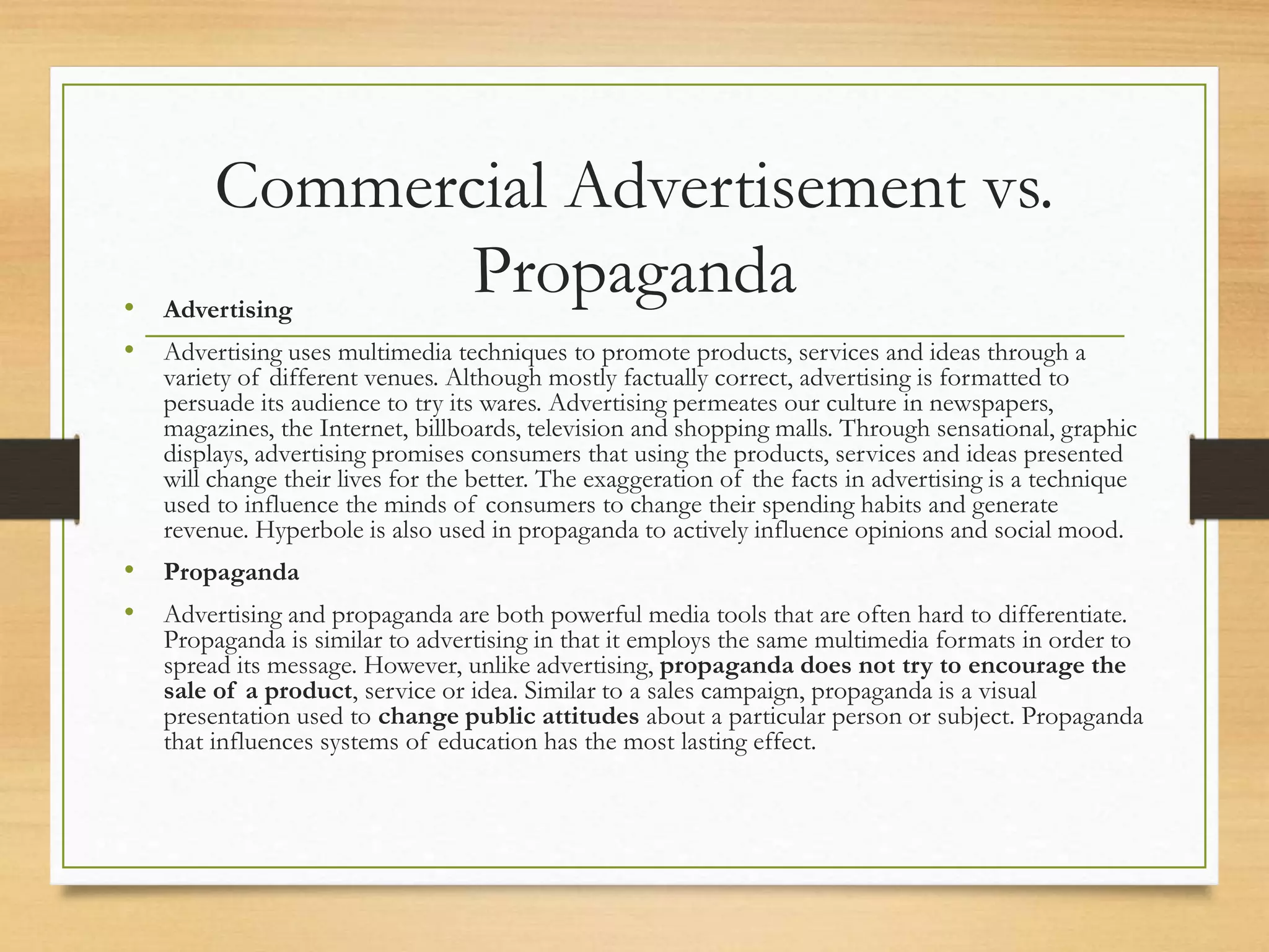 Propaganda vs. Advertisement | PPTX