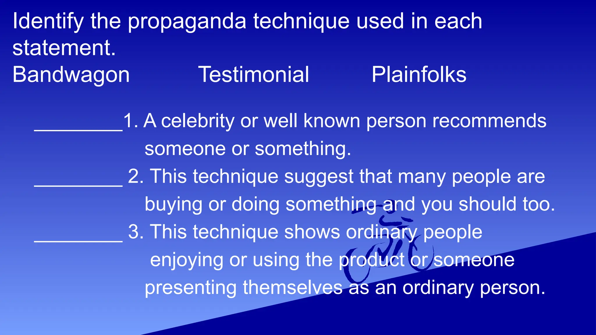 Propaganda Technique Quiz. in English 6pptx | PPTX | Genres