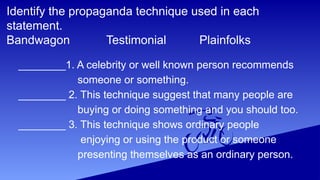 Propaganda Technique Quiz. in English 6pptx | PPTX | Genres