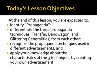 Propaganda And Its 3 Techniques Used In Advertising | PPT