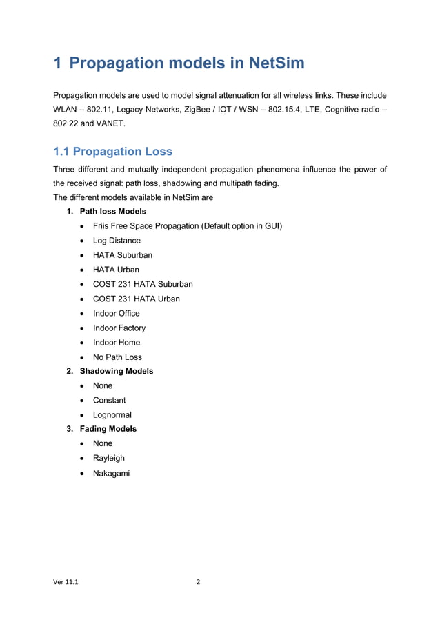 NetSim Technology Library- Propagation models | PDF