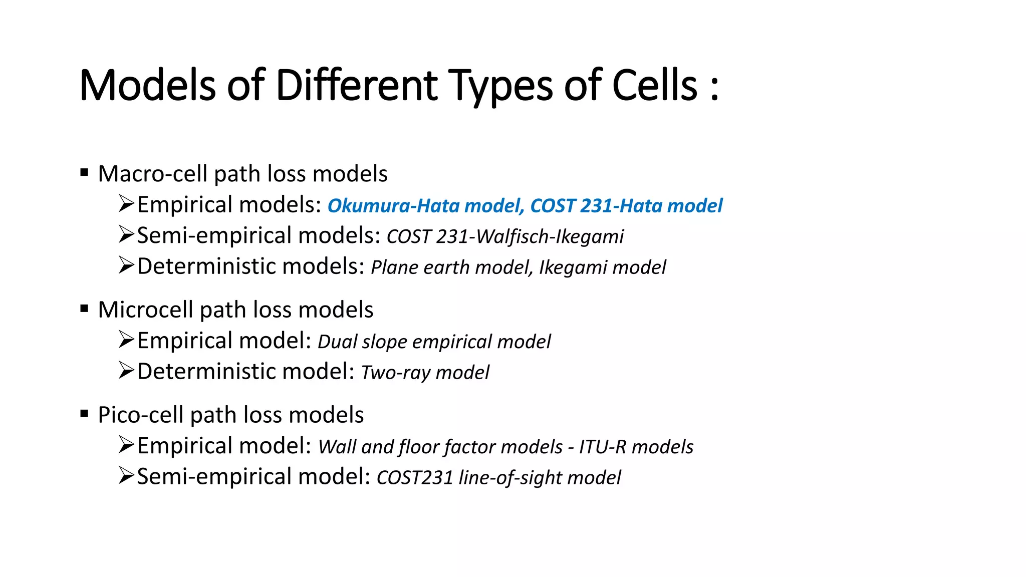 OKUMURA, HATA and COST231 Propagation Models | PPTX