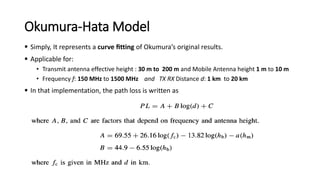 OKUMURA, HATA and COST231 Propagation Models | PPTX