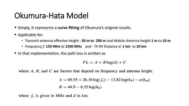 OKUMURA, HATA and COST231 Propagation Models | PPTX
