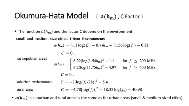 OKUMURA, HATA and COST231 Propagation Models | PPTX