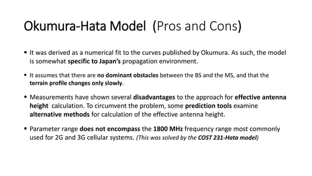 OKUMURA, HATA and COST231 Propagation Models | PPTX
