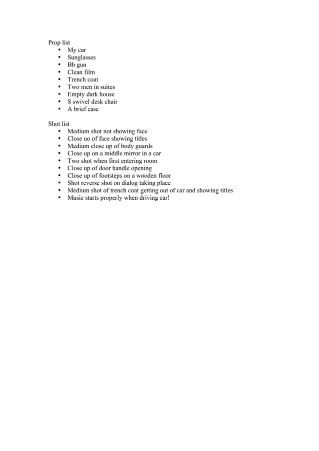 Prop and shot list | PDF