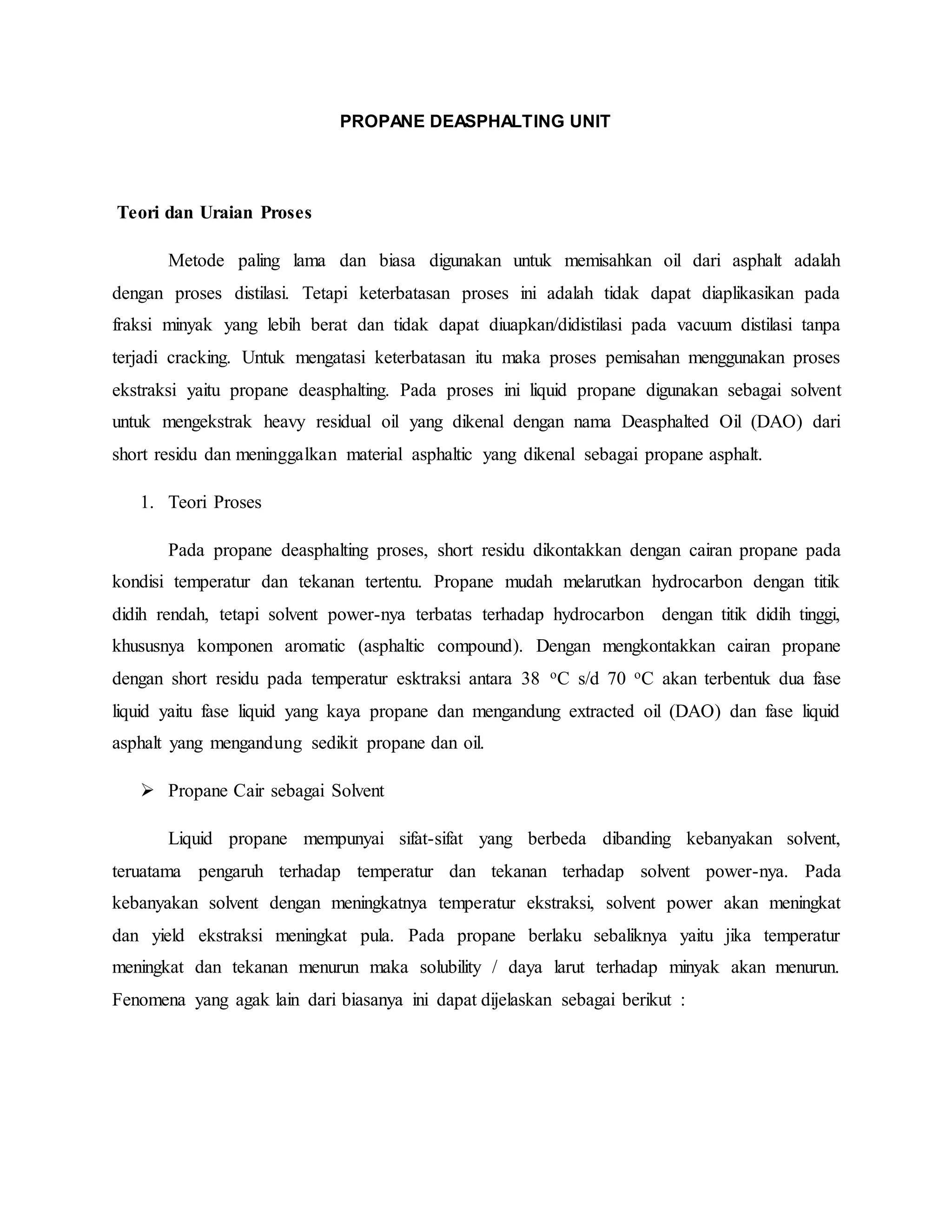 Propane deasphalting unit | DOCX