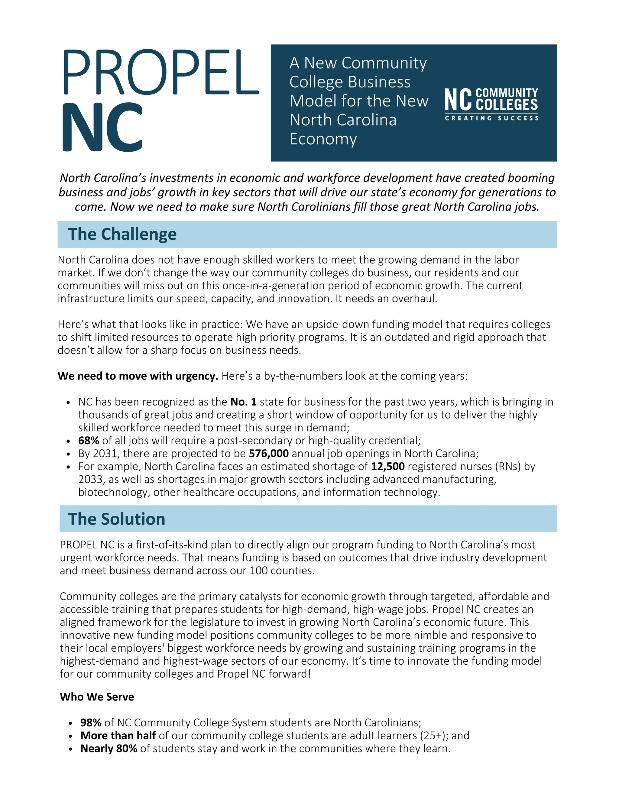 Propel NC: A New Community College Business Model for the New North ...
