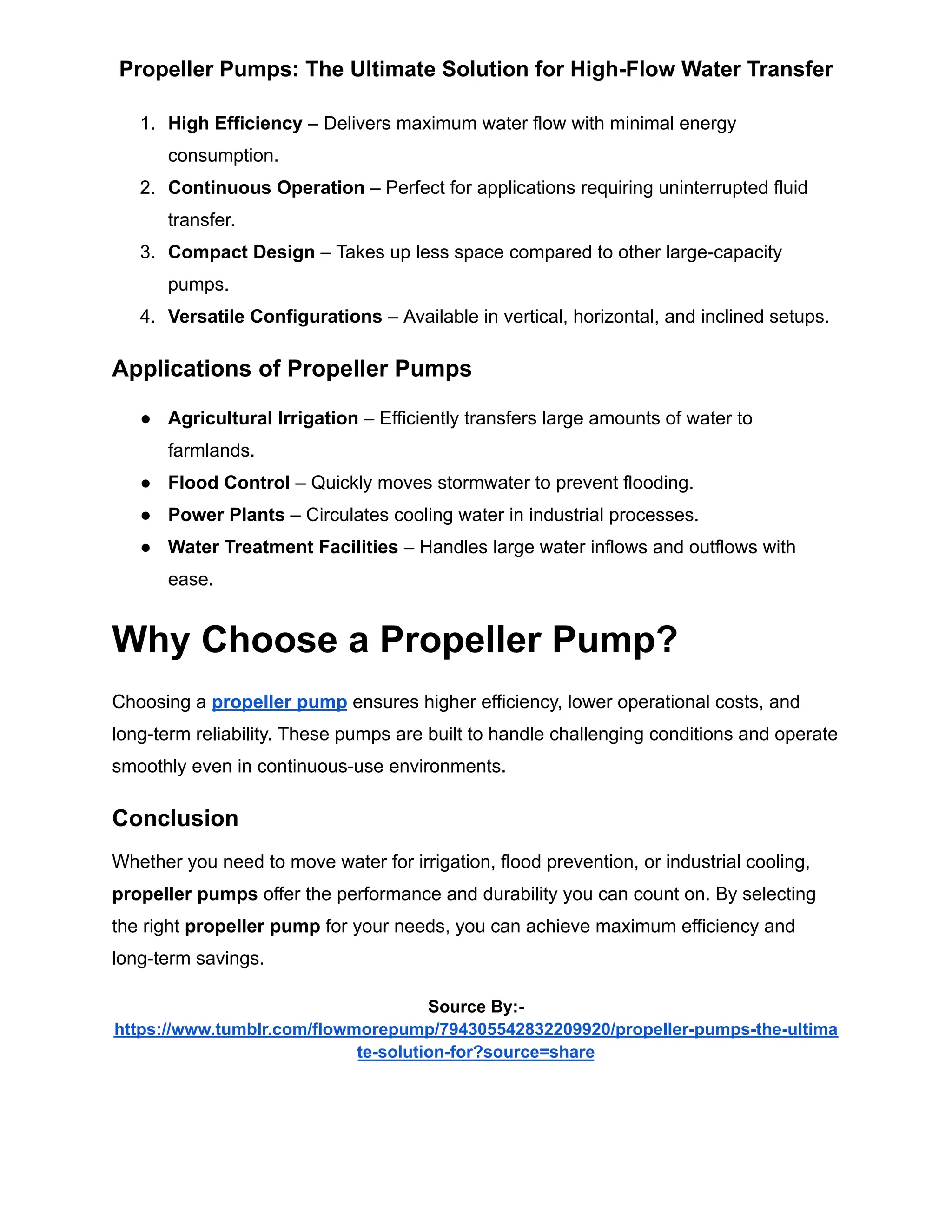 Propeller Pumps: The Ultimate Solution for High-Flow Water Transfer | PDF