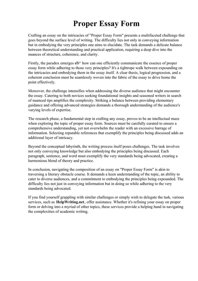 Proper Essay Form. . ENG 1002 Online: The Proper Format for Essays | PDF