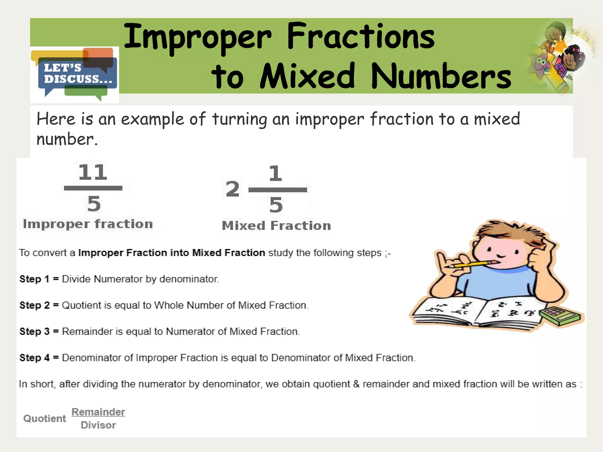 Proper; Improper & Mixed Number Fractions | PDF