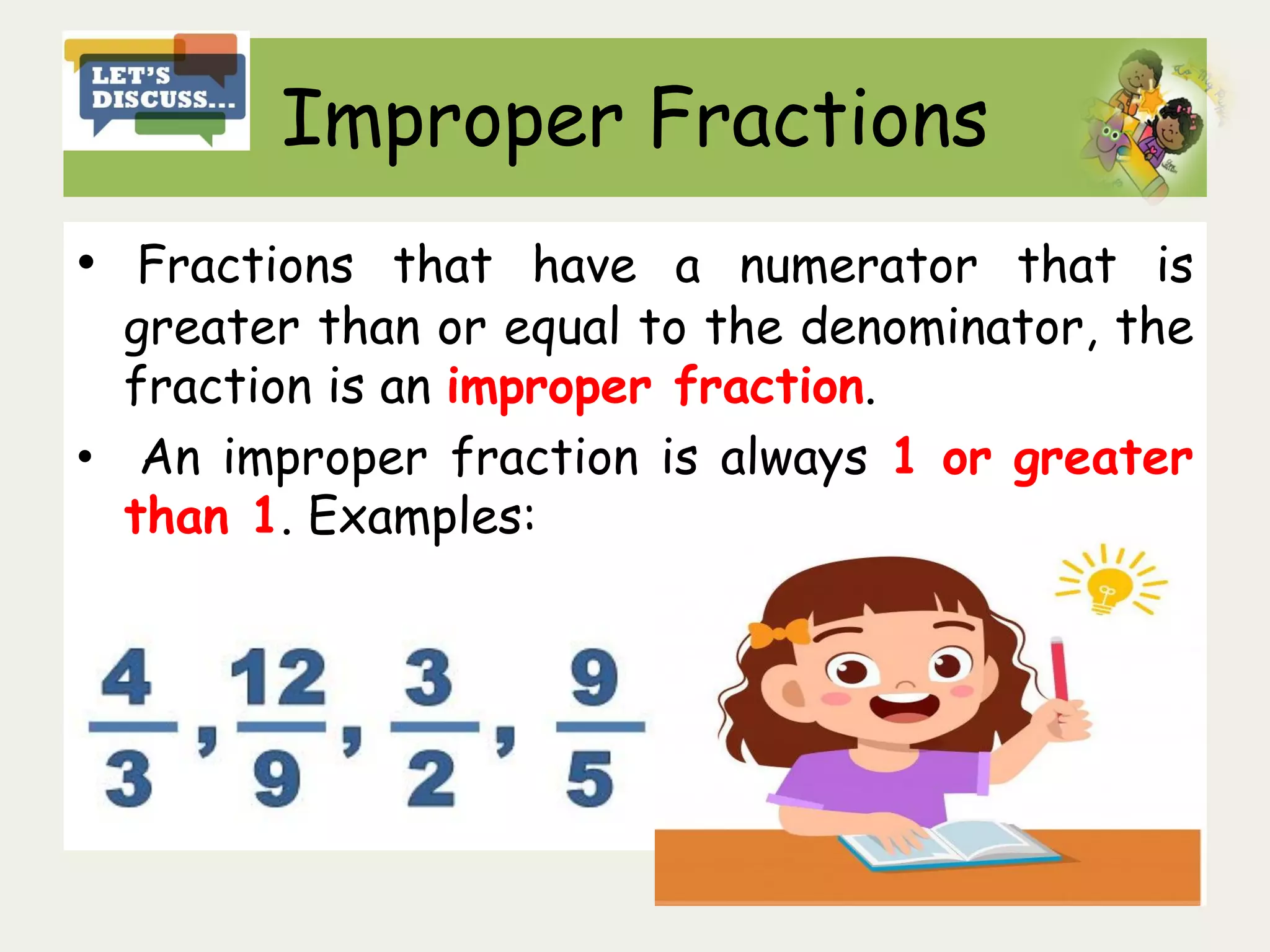 Proper; Improper & Mixed Number Fractions | PDF