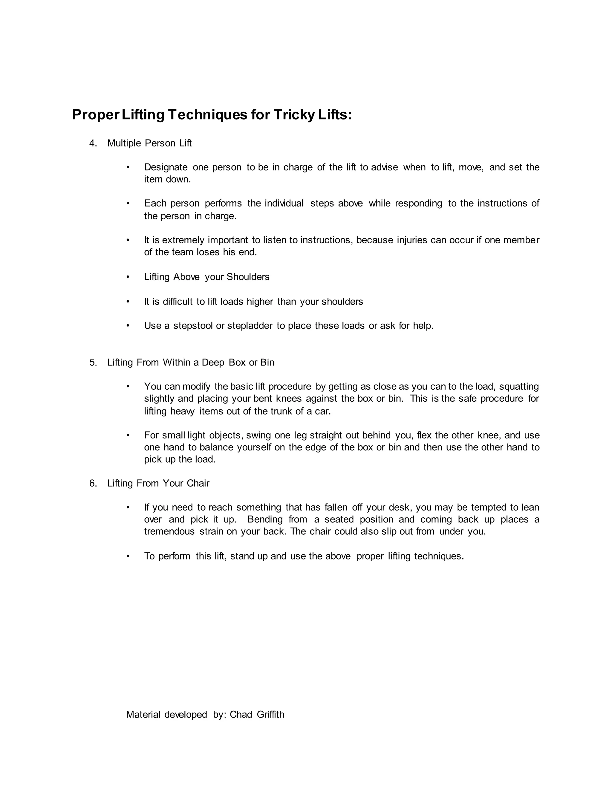 Proper lifting techniques | DOCX