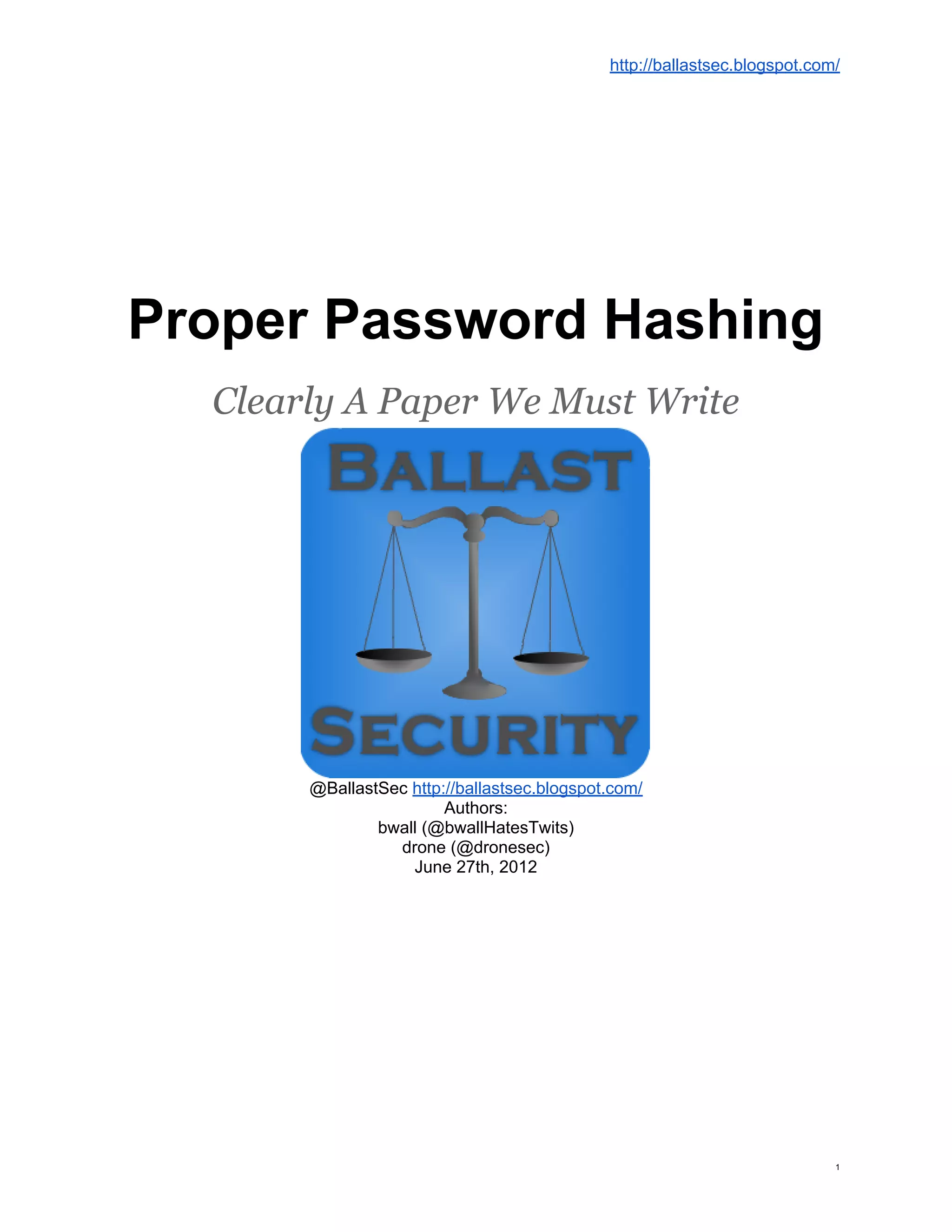 Proper Passwordhashing Pdf Programming Languages Computing 2503