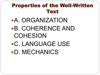 Reading and Writing Properties-of-a-Well-written-Text .pptx | Medical ...