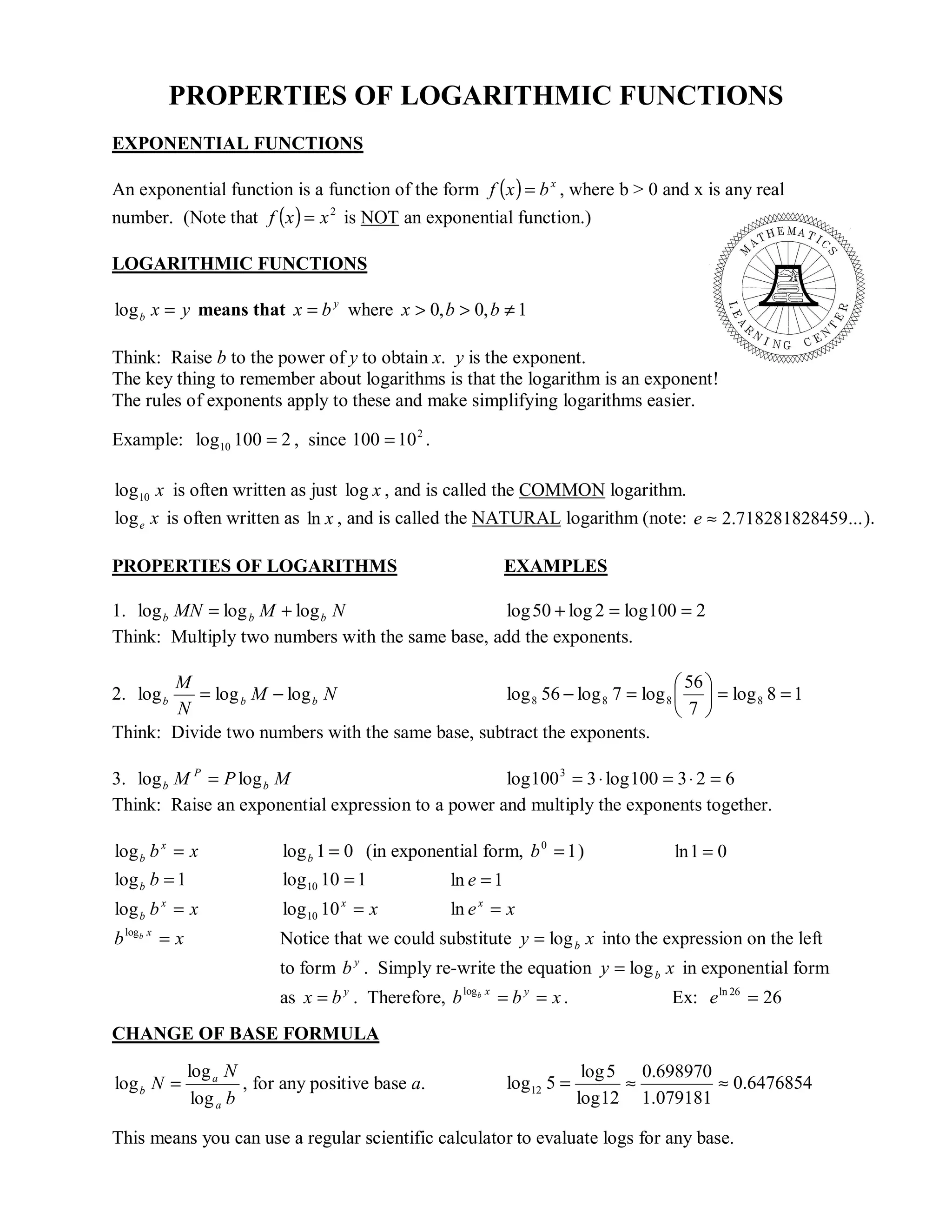 Properties of-logarithms | PDF
