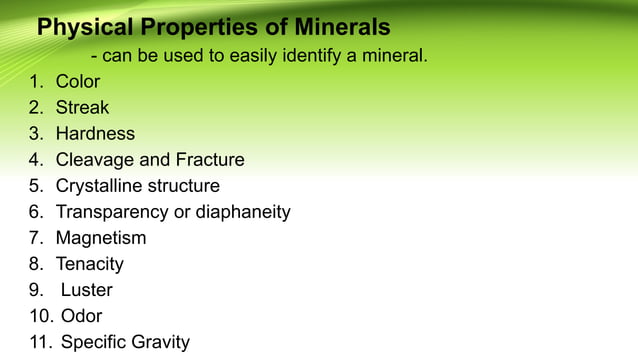 PROPERTIES-OF-MINERALS PowerPoint presentation | PPTX