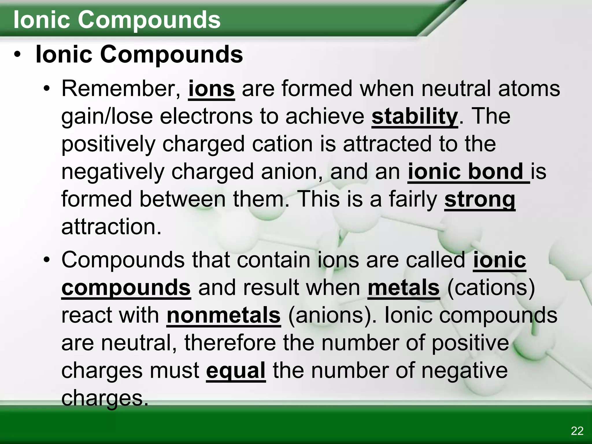 Properties and Formation of Ionic Compounds Powerpoint | PPTX | Chemistry | Science