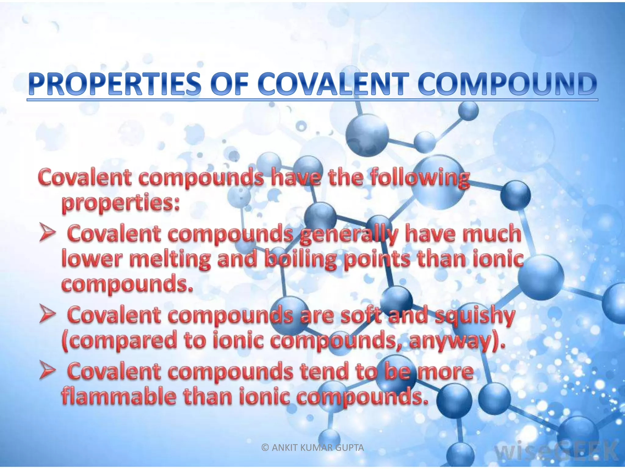 Properties and uses of covalent compound. | PPTX | Chemistry | Science