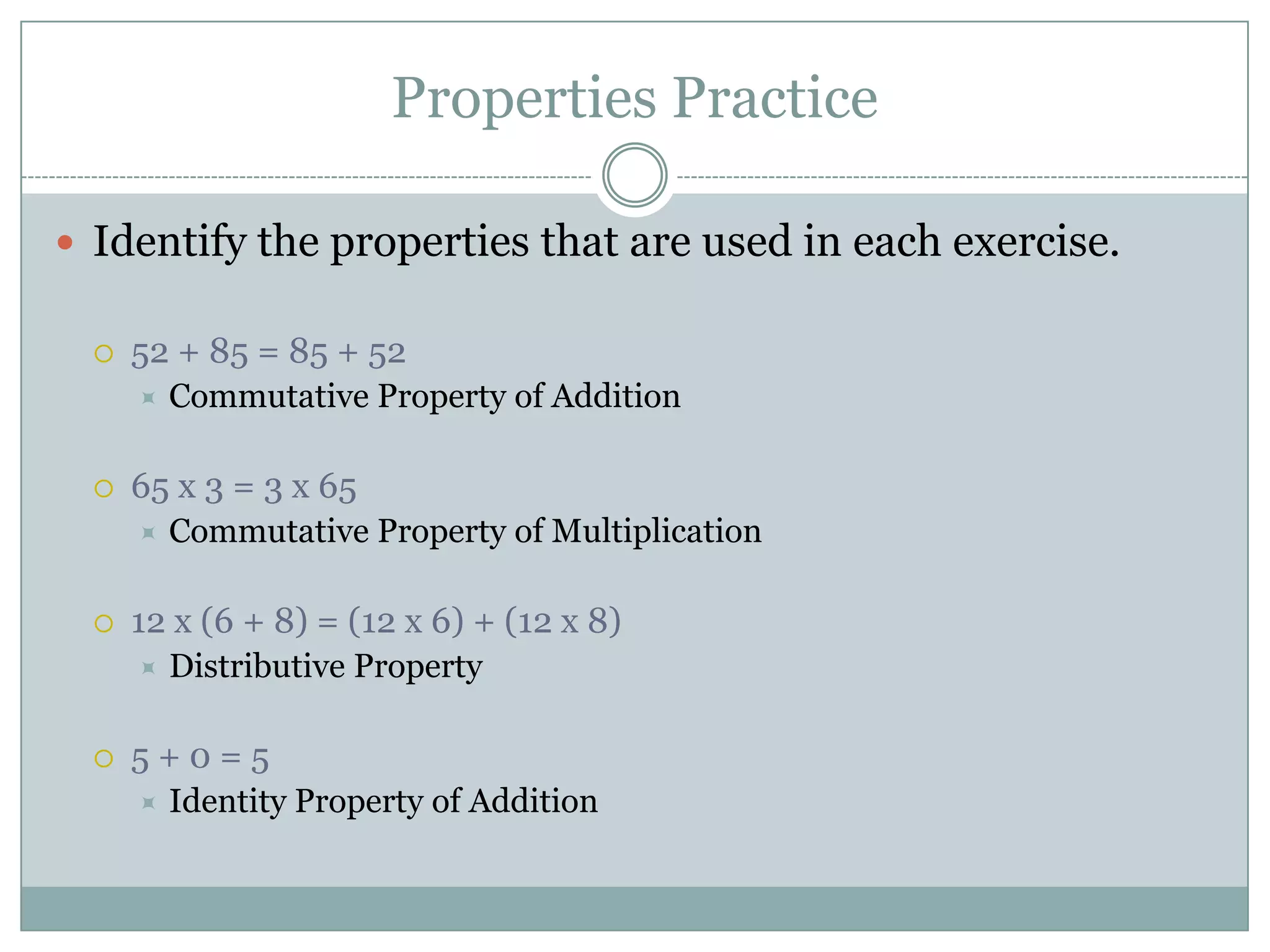Properties of addition and multiplication | PPT