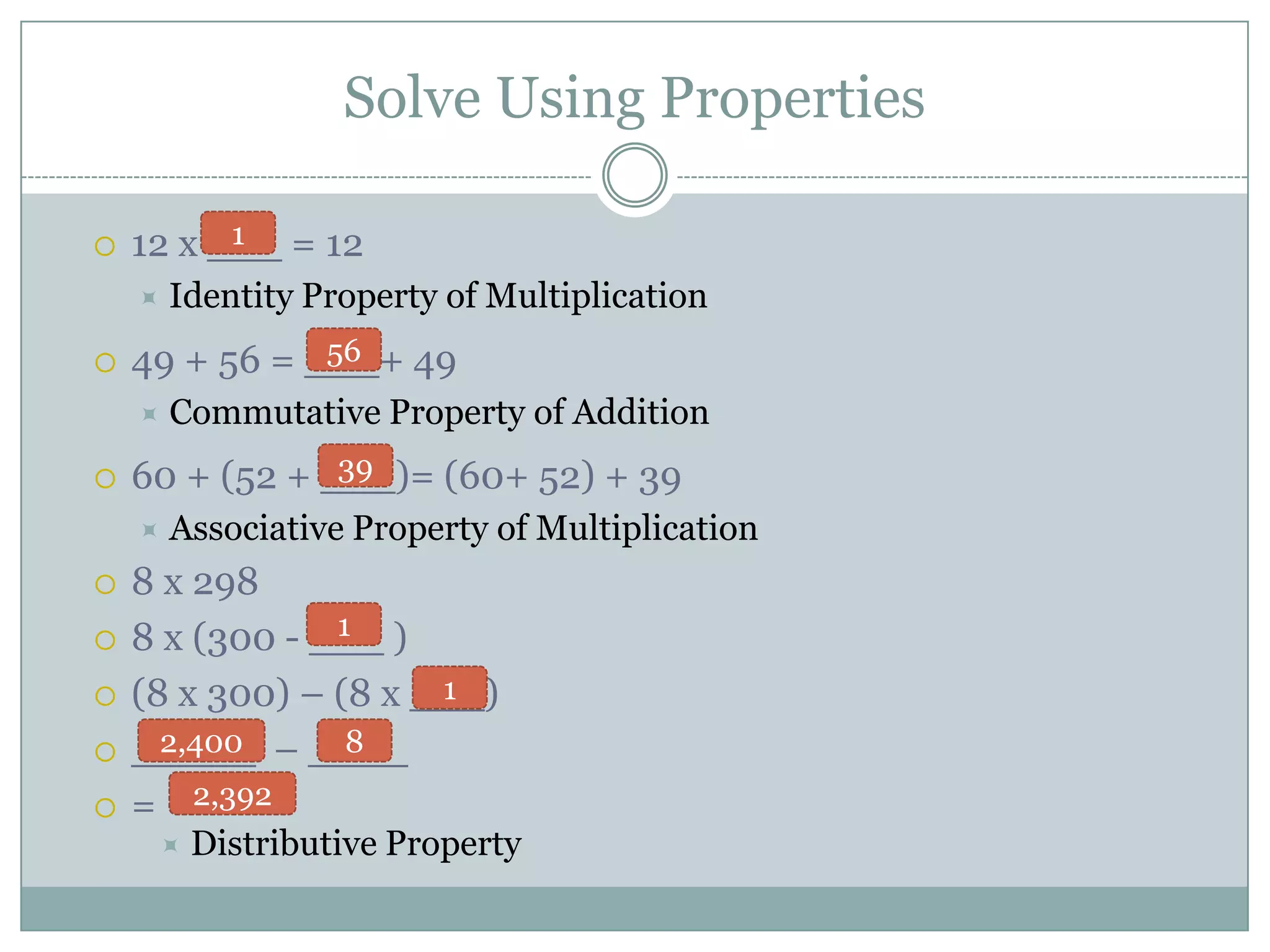 Properties of addition and multiplication | PPT