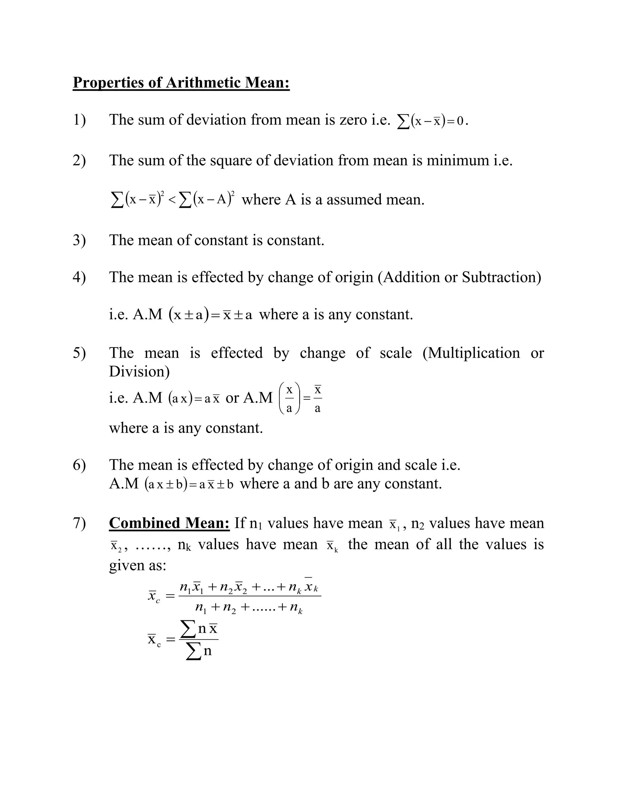 Properties Of Arithmetic Mean Pdf Physics Science