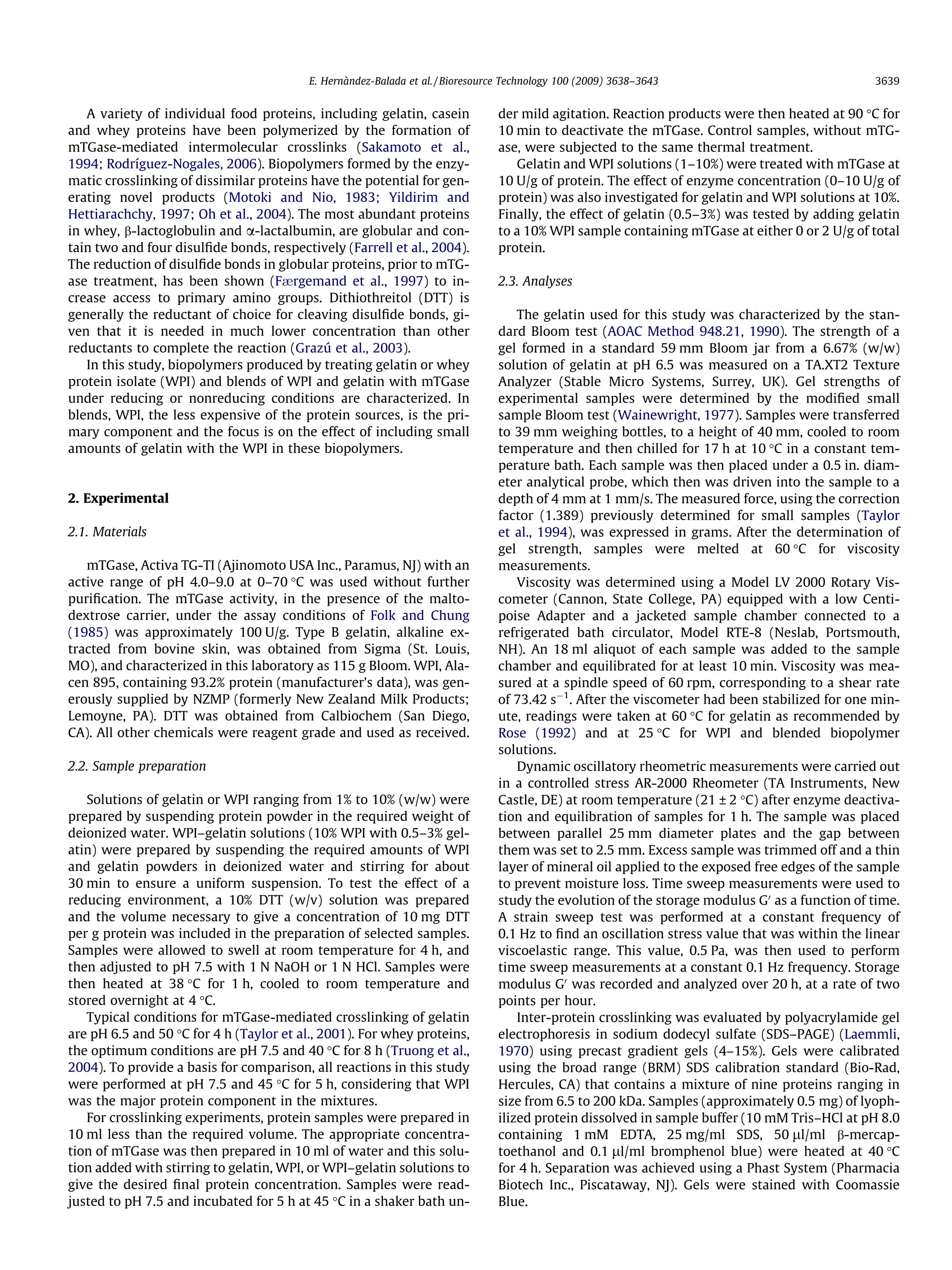 Properties of biopolymers produced by transglutaminase treatment of wpi ...