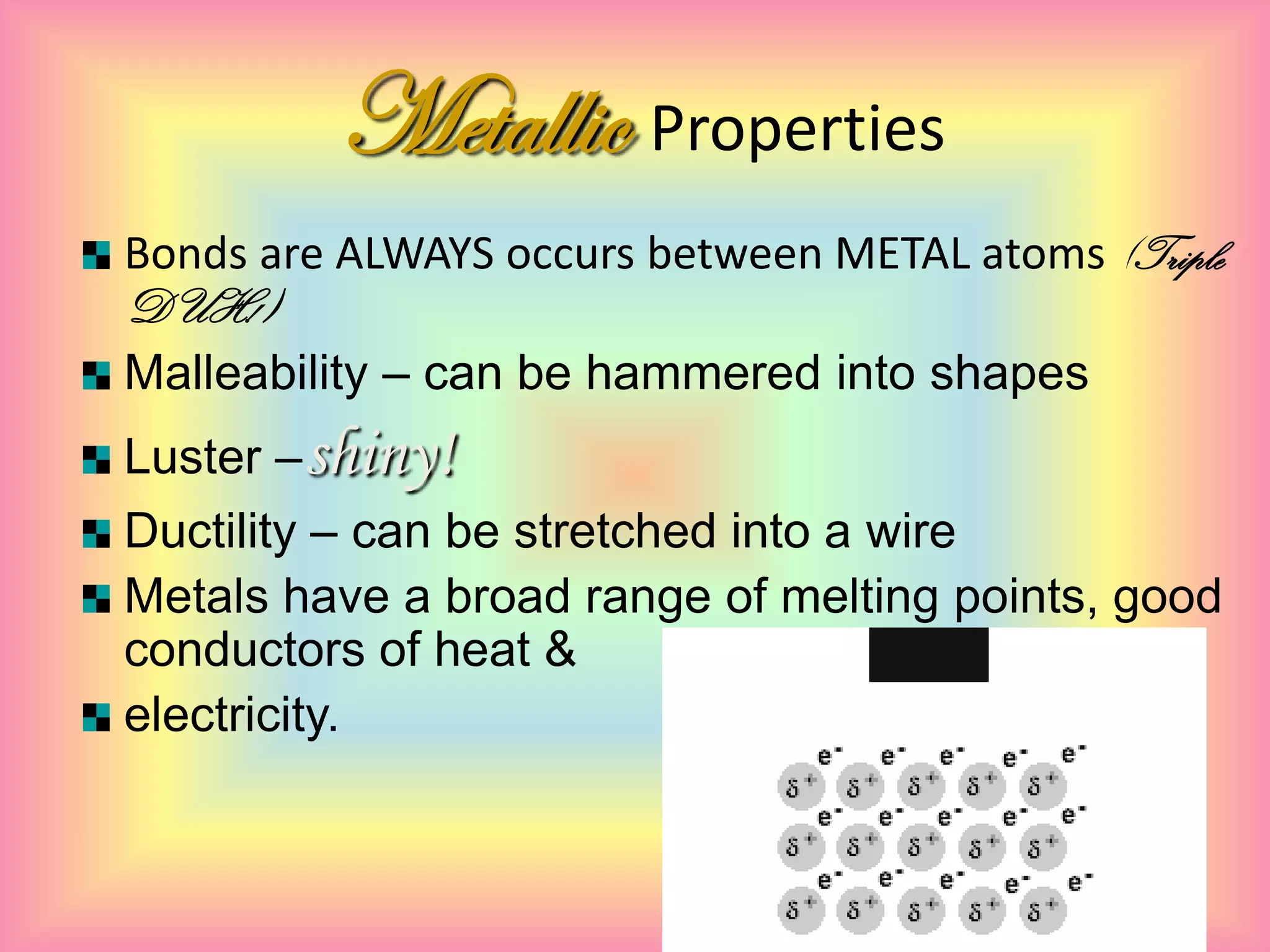 Properties of covalent substances, metals and ionic compounds | PPT
