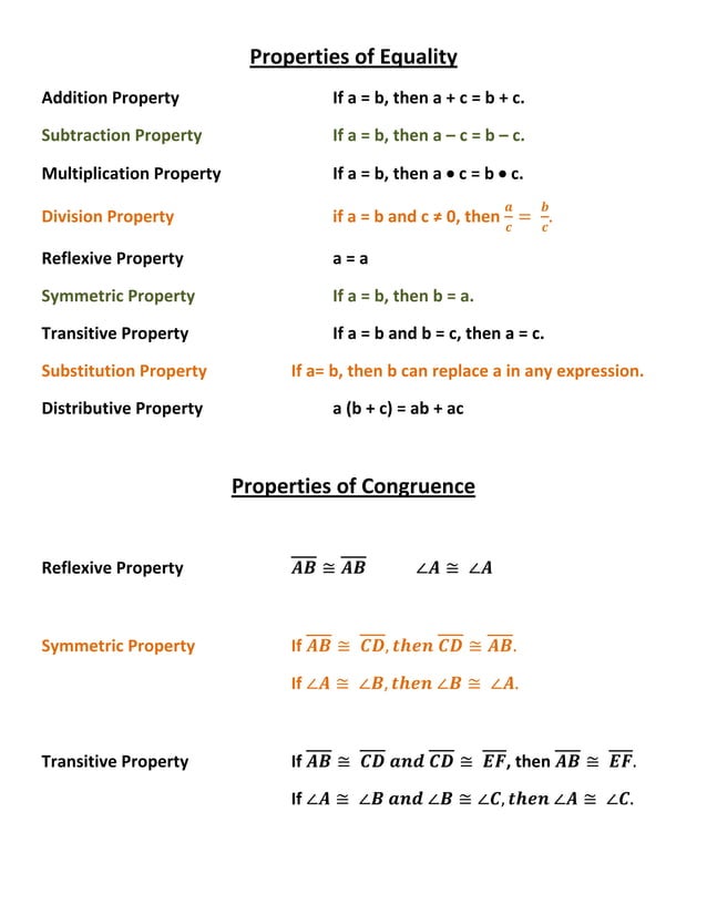 Properties Of Equality | DOCX