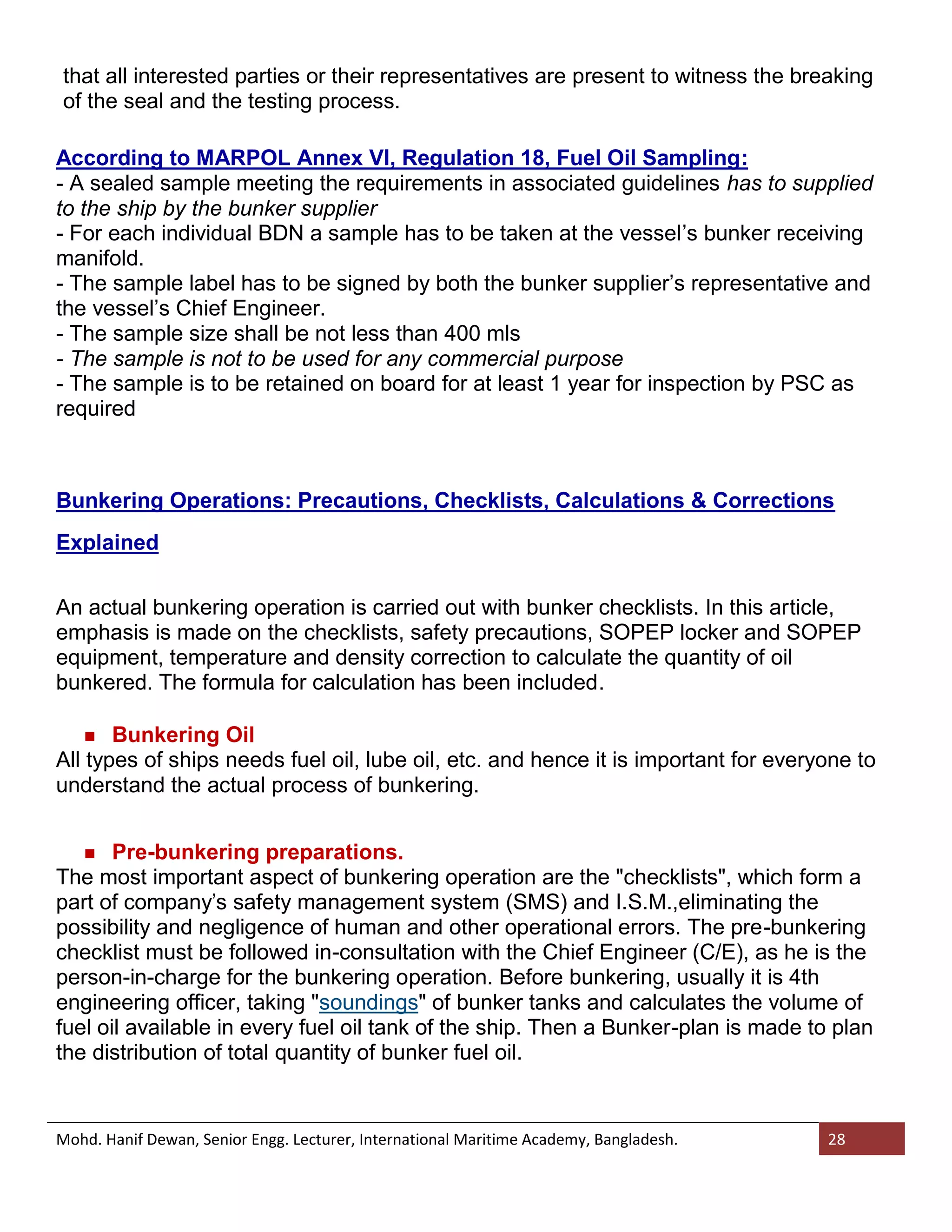 Properties of Fuel Oil & Bunkering Procedure by Hanif Dewan | PDF