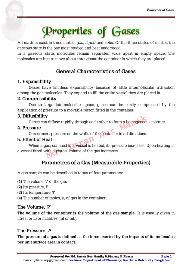 Properties of gases extended oct 2020 | PDF | Chemistry | Science