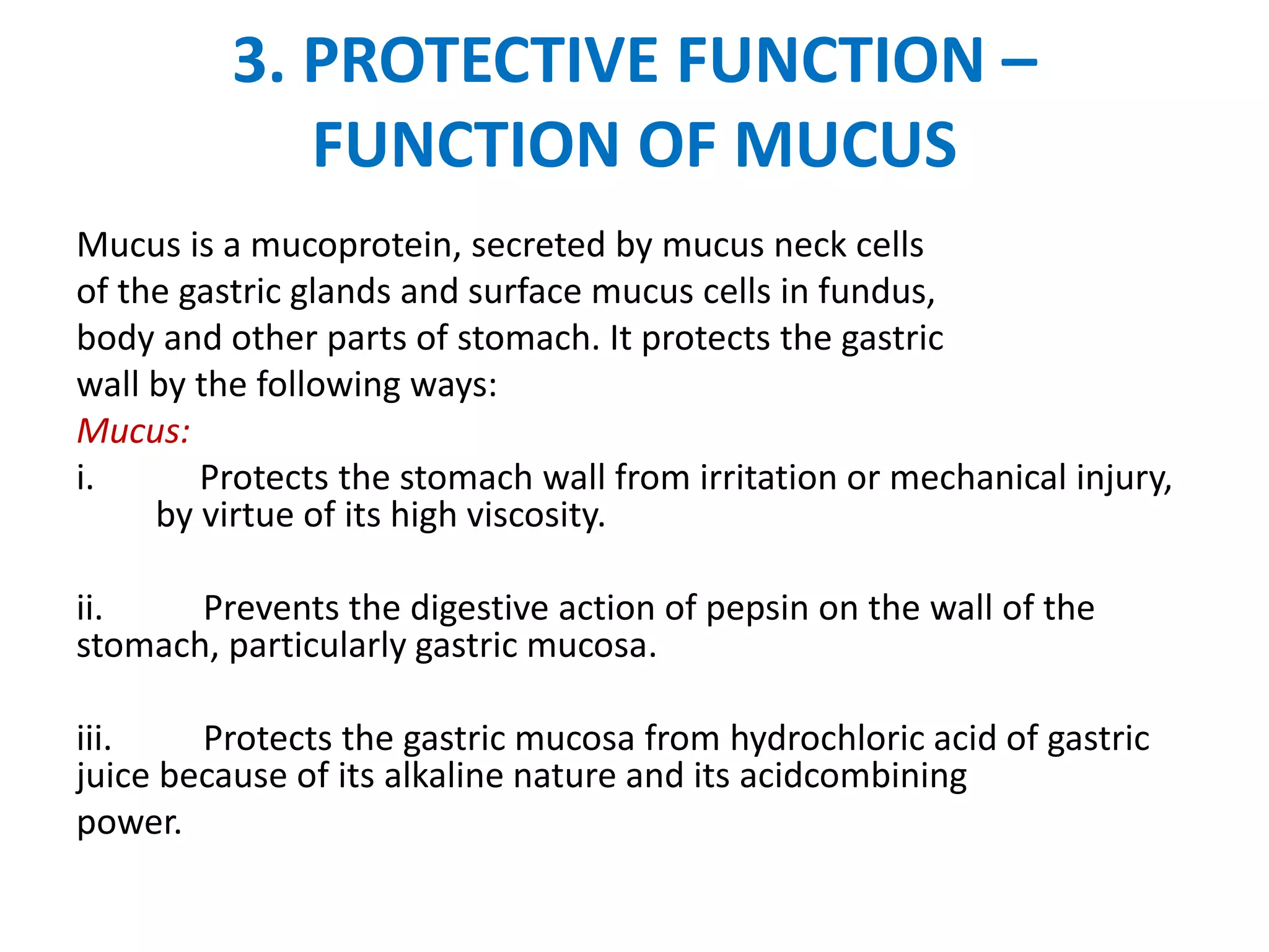 Properties of gastric juice, composition of gastric juice and functions ...