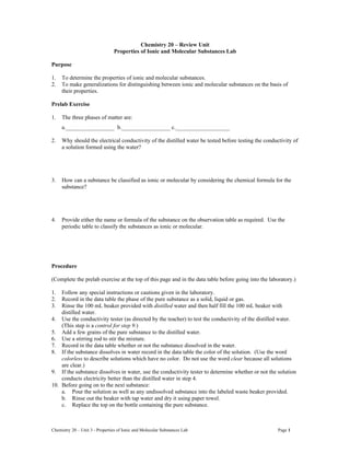 Properties Of Ionic And Molecular Lab 2007 | DOC