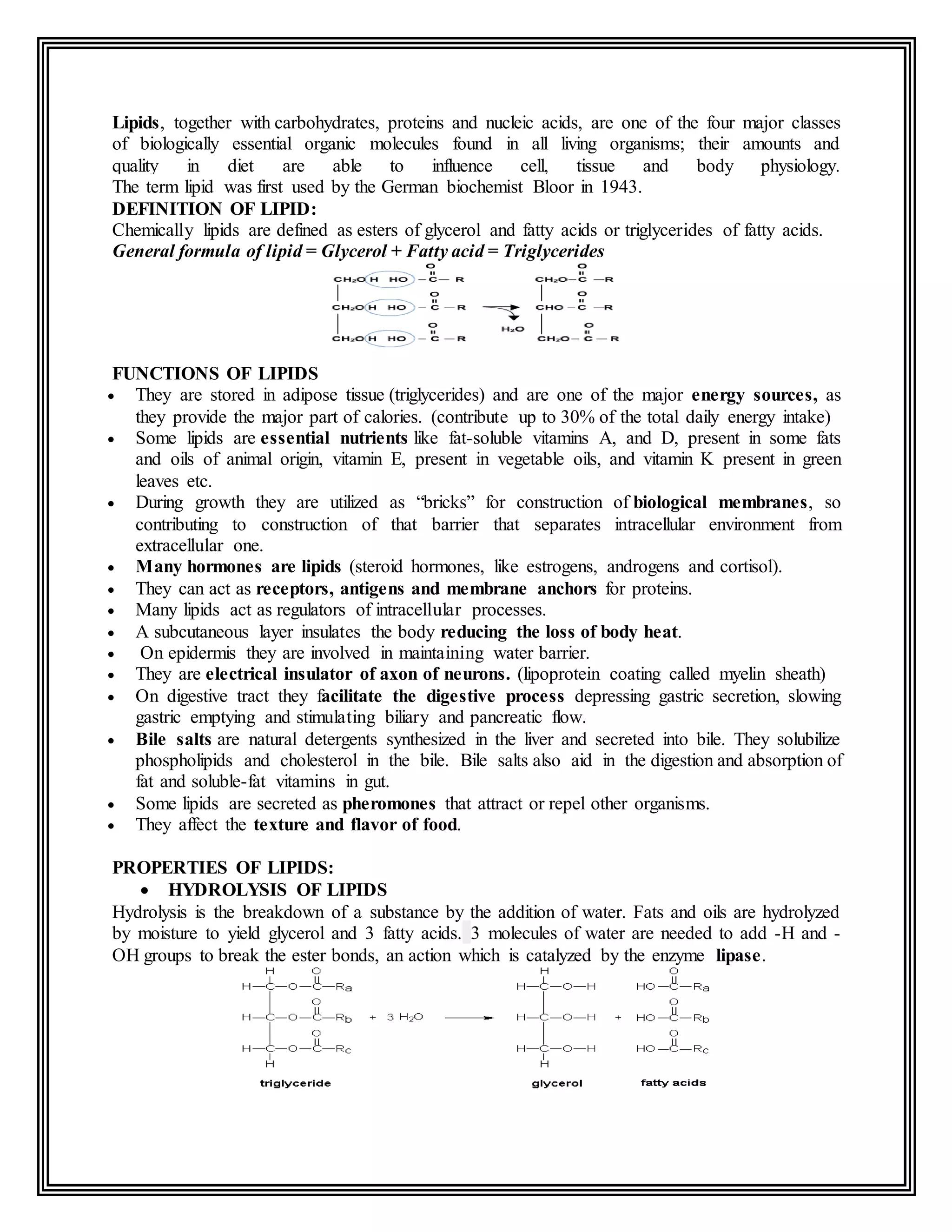 Biochemical properties of lipids | DOCX