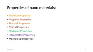 Properties of nano materials | PPTX