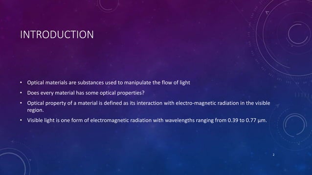 Properties of optical materials | PPTX | Chemistry | Science