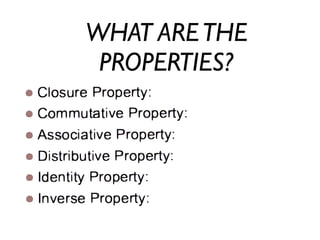 Properties Of Real Numbers | KEY