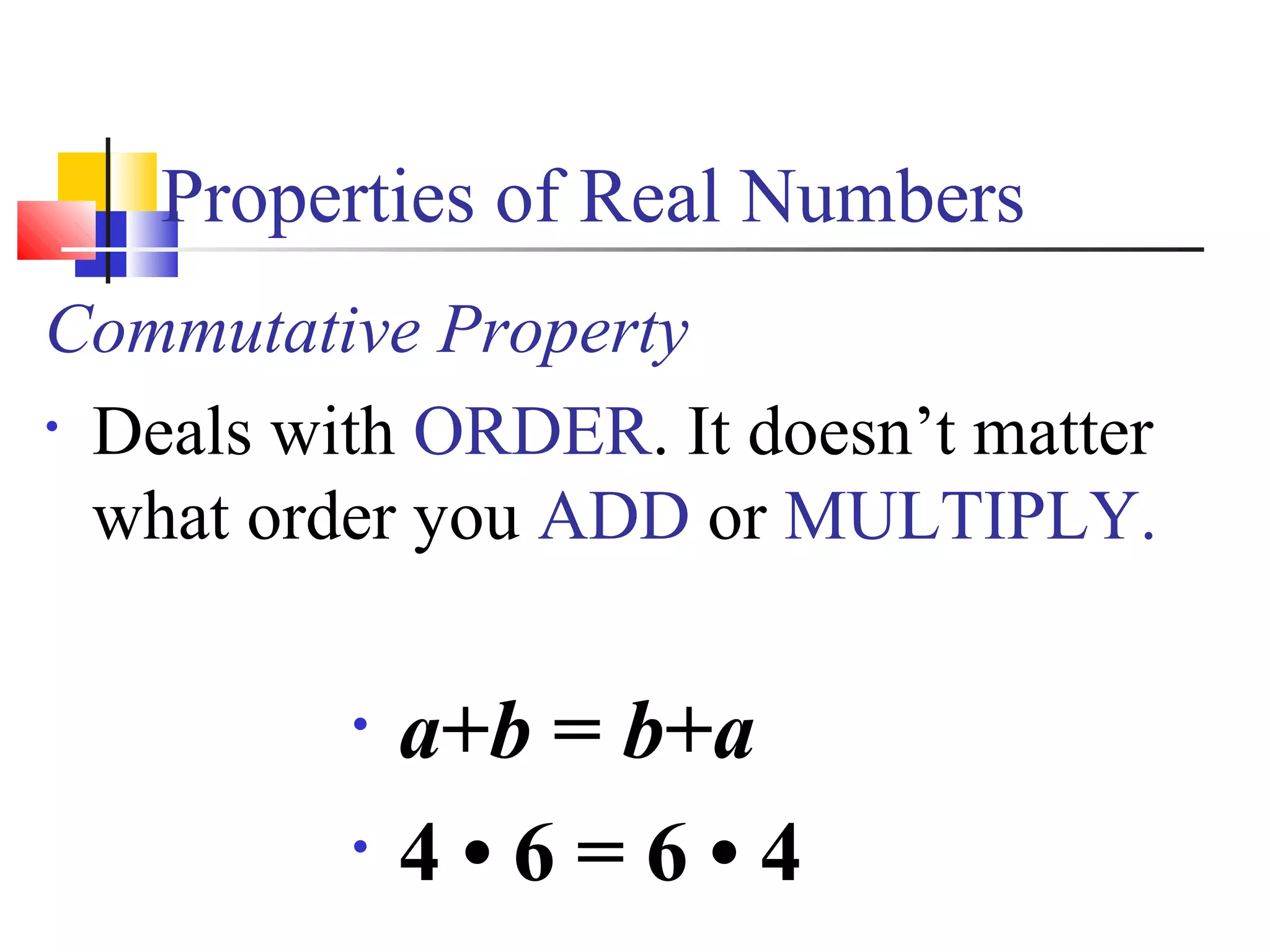 Properties of real numbers | PPT