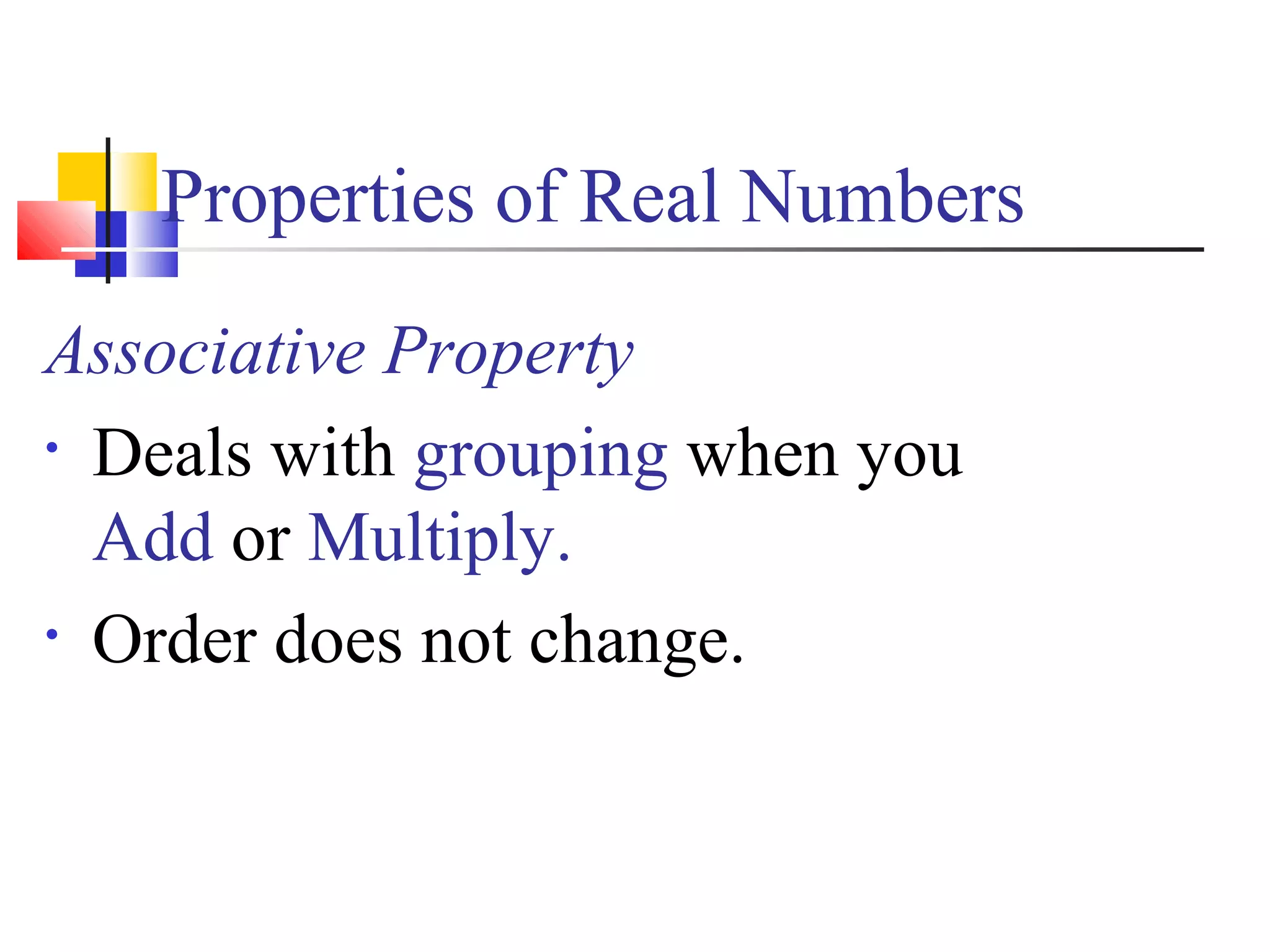 Properties of real numbers | PPT